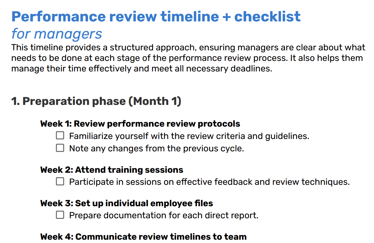 Performance review checklist + timeline template from Electives